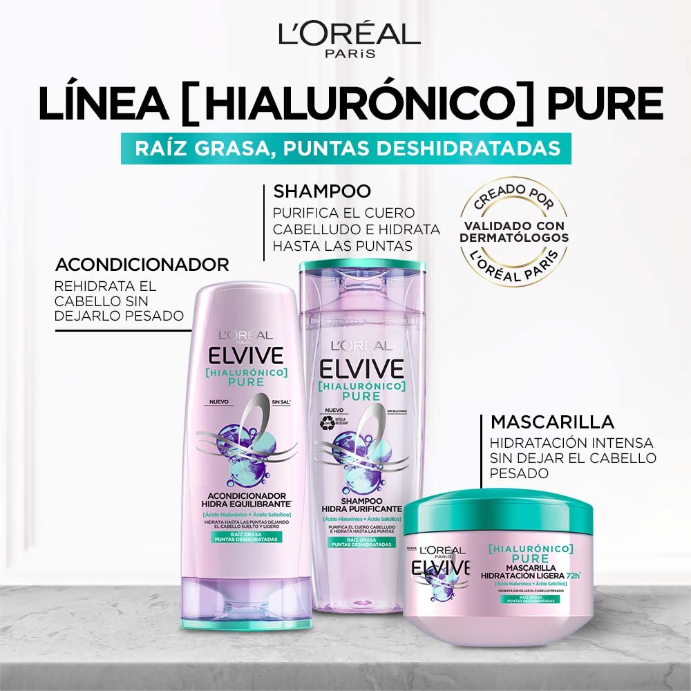 Hialurónico Pure Shampoo Hidra Purificante de Elvive